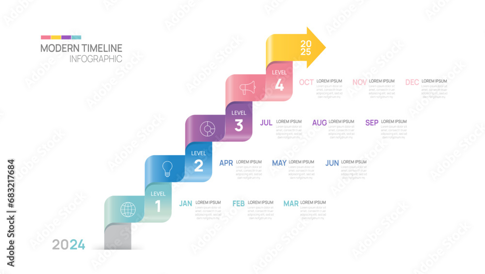 Business step timeline infographic arrow template. Modern milestone ...