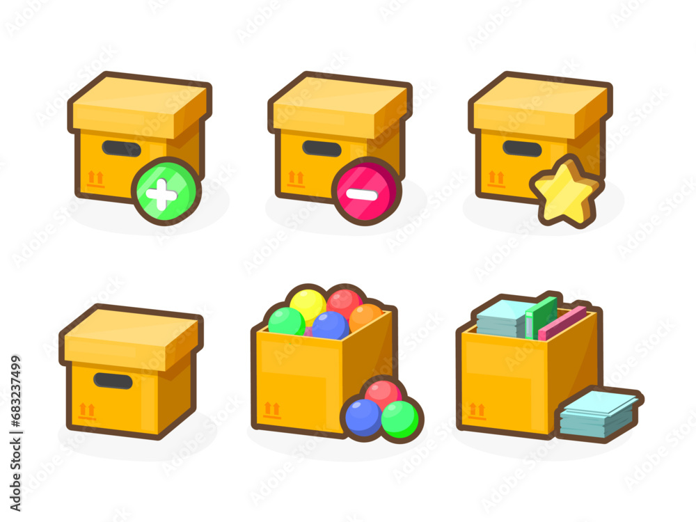 Cardboard boxes icons for your app. Bright remarkable UI elements ...