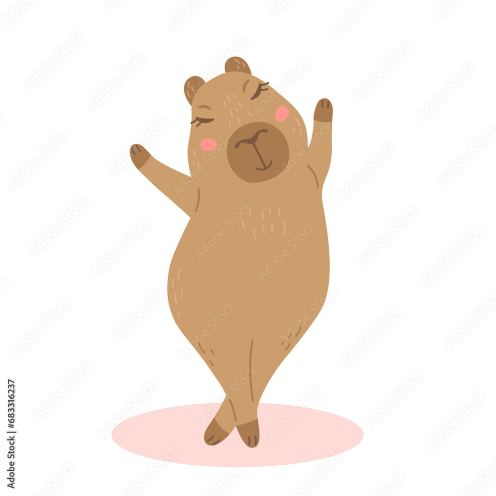Cute dancing girl capybara. American water rodent. Vector gopher for ...