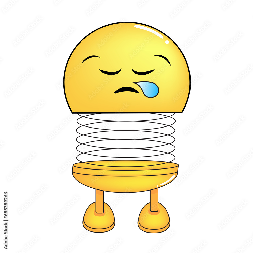 Vector illustration of spiral emoticon with body and legs. Snotty sad ...