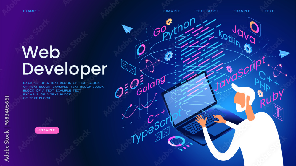 Programming web banner. Best programming languages. Technology process of Software development ...