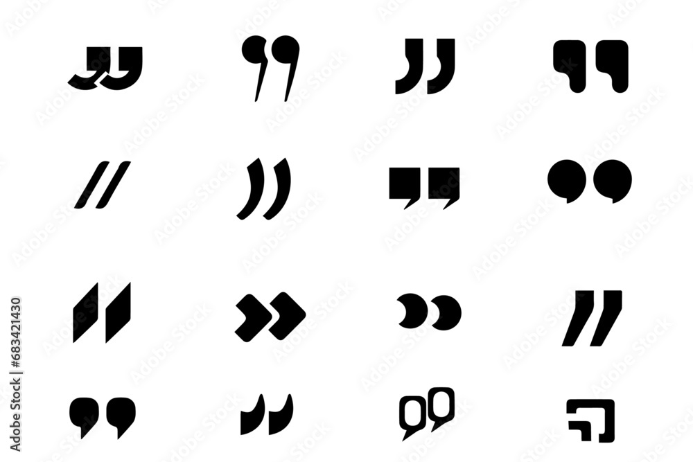 Quote mark vector set. Quotemarks outline, speech marks, inverted ...