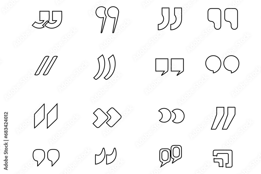 Quote mark vector set. Quotemarks outline, speech marks, inverted ...