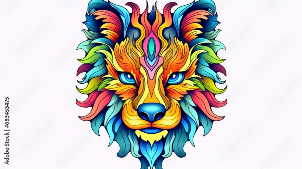 colorfull fantasy animal face black outline cartoon.Generative AI Stock ...