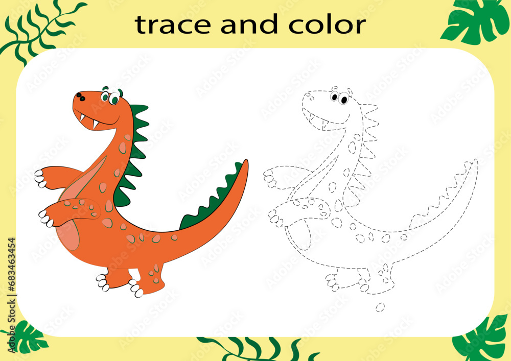 Trace and color the cartoon dinosaur. Handwriting practice for kids ...