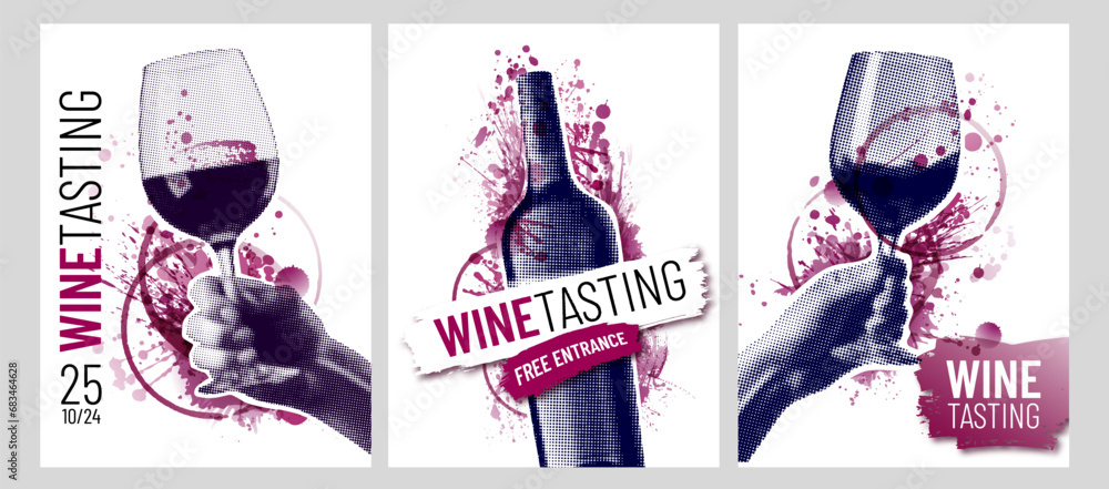Wine design templates. Creative collage with wine glass, wine bottle ...