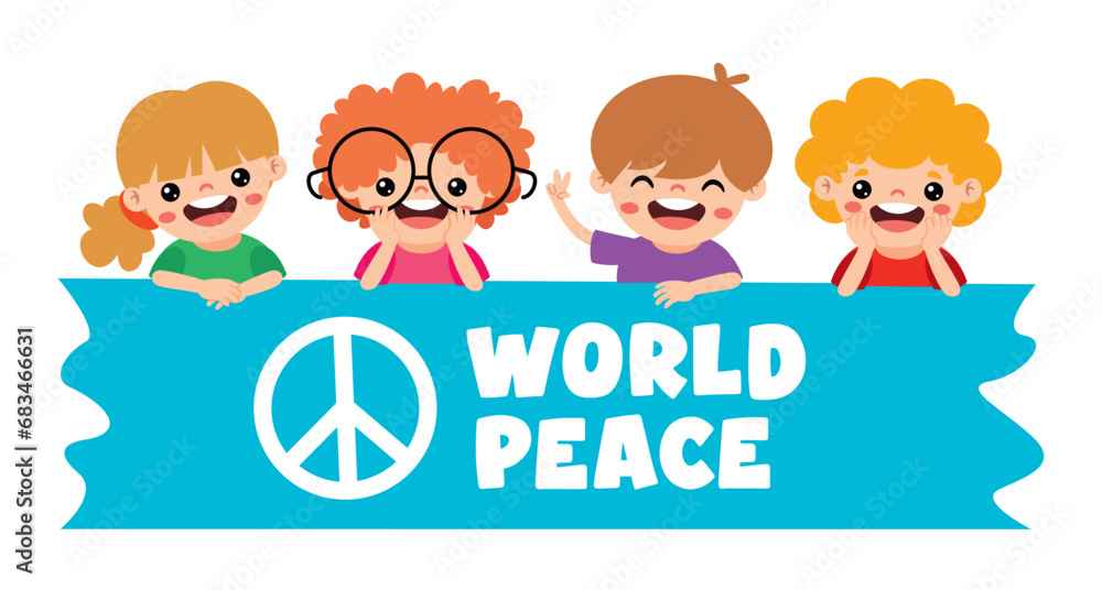 Cartoon Kids Posing With Peace Sign Stock Vector | Adobe Stock