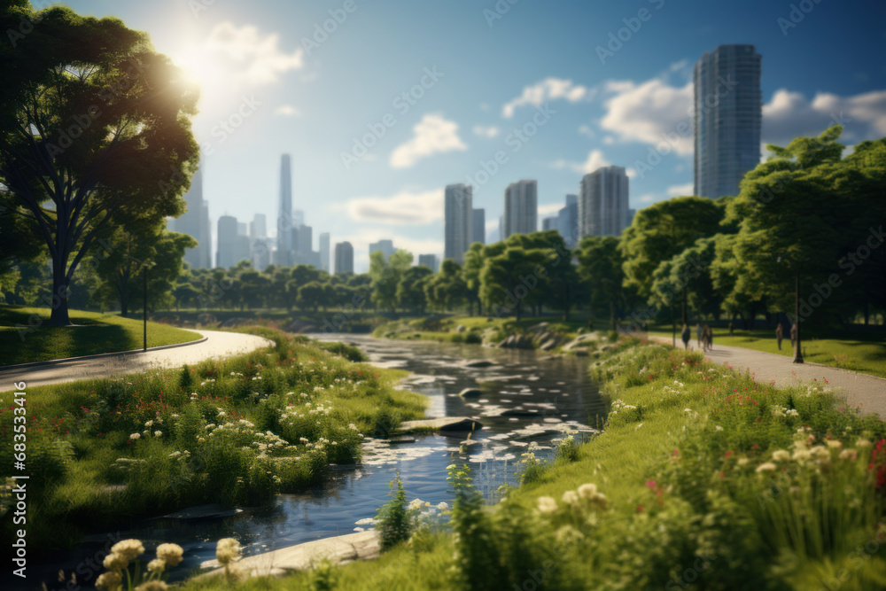A light wind sweeping through a city park, carrying the blend of urban ...