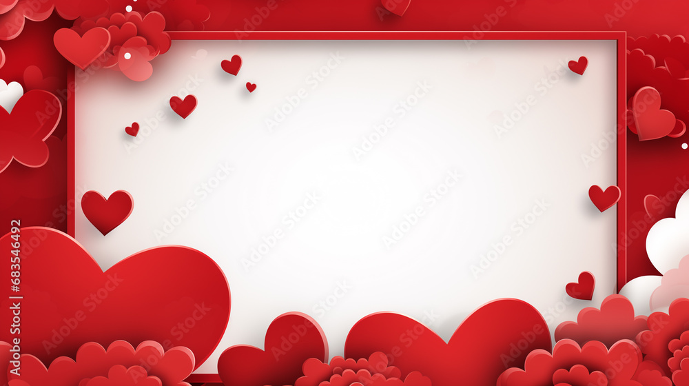 Decorative card template. White background with red hearts and clouds ...
