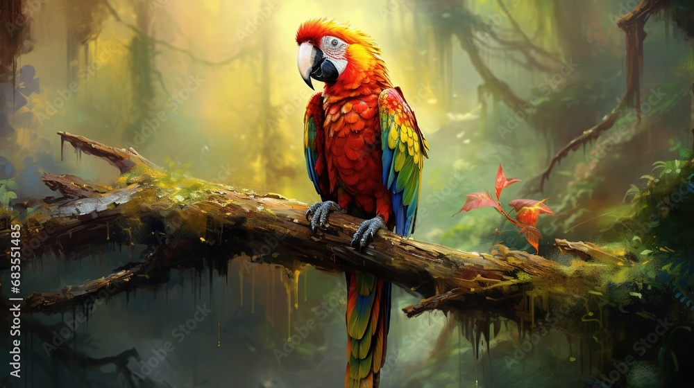 Beautiful colorful parrot in the rain forest, wildlife and nature ...
