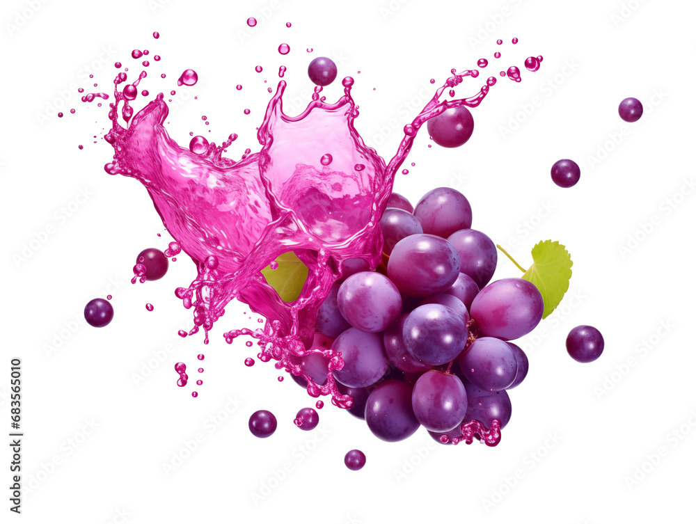 Splash shot of grape juice flavor splatter over transparent background ...