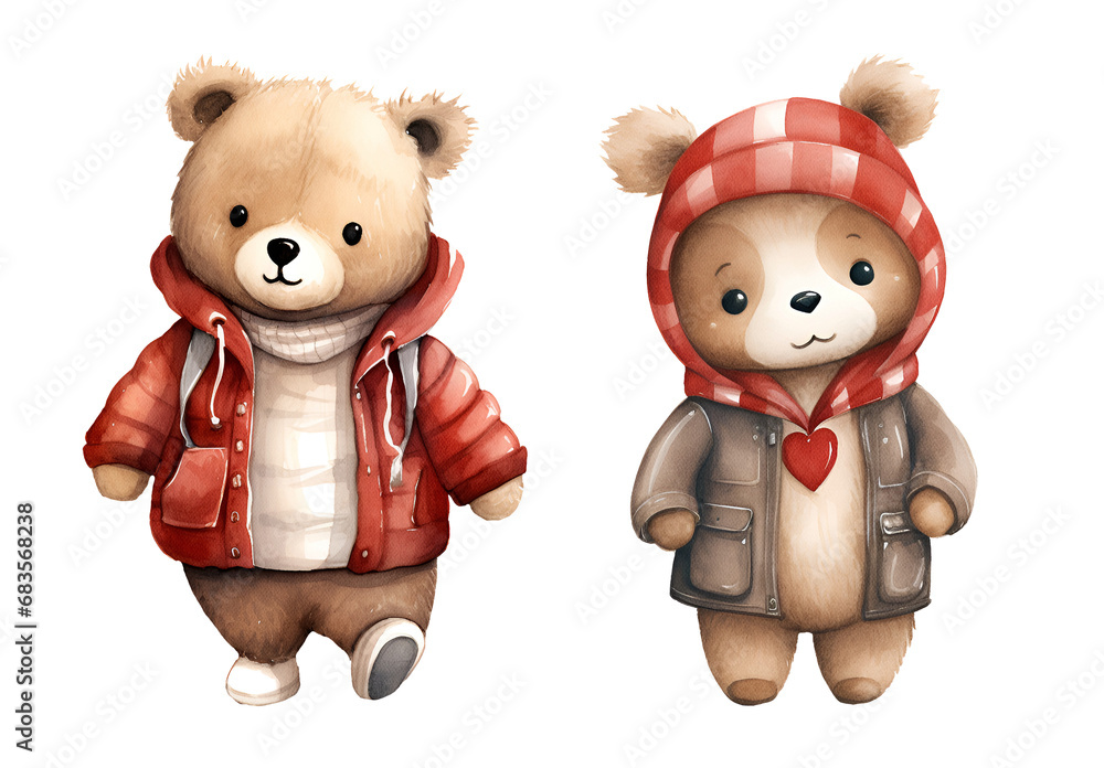 Cute animal bear, valentine's day, watercolor clipart illustration with ...