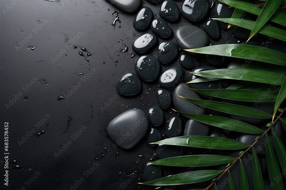 Luxurious Dark Spa Background with Moisturizing Concept, Palm Leaves ...