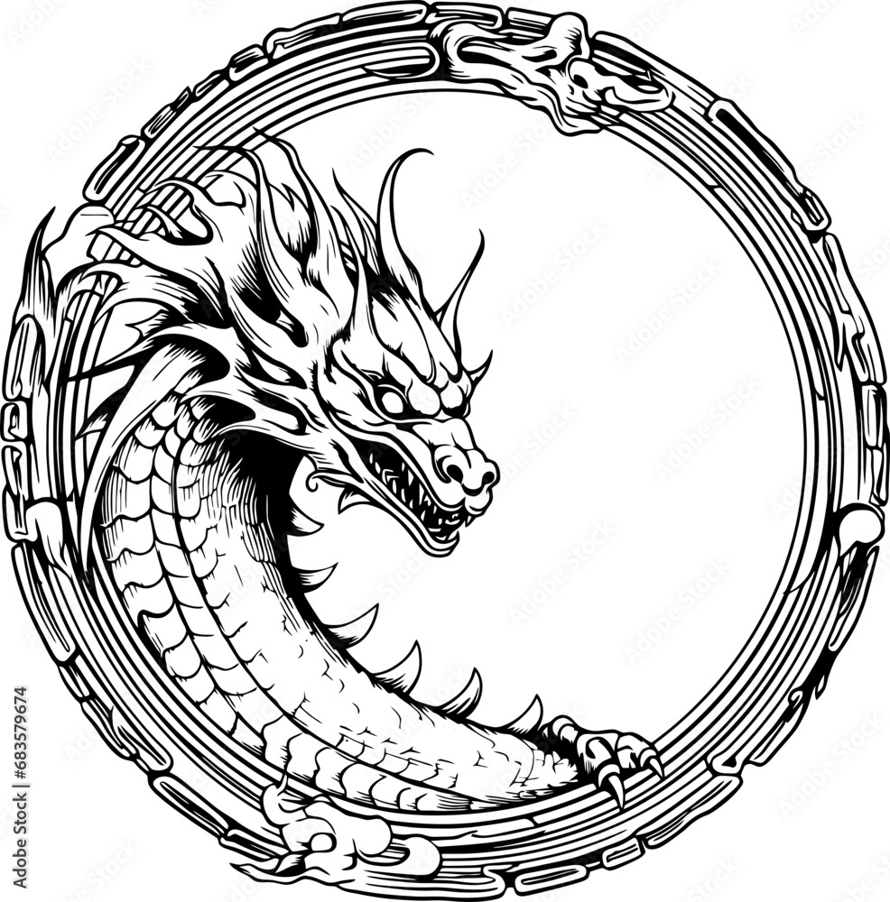 Circle dragon frame drawing sketch Stock Vector | Adobe Stock