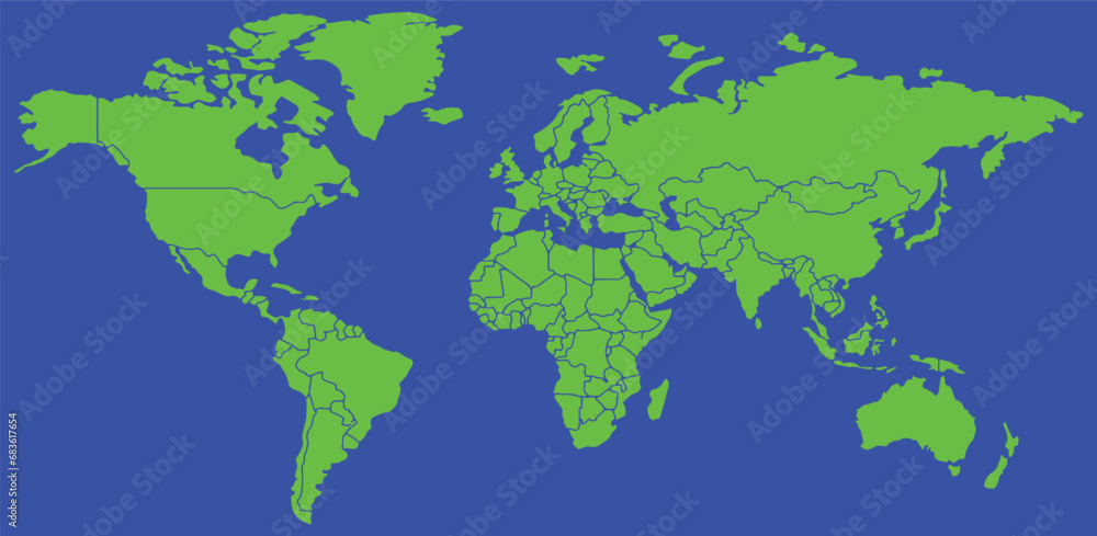 Green Earth continents map, flat simplified earth map, vector isolated ...