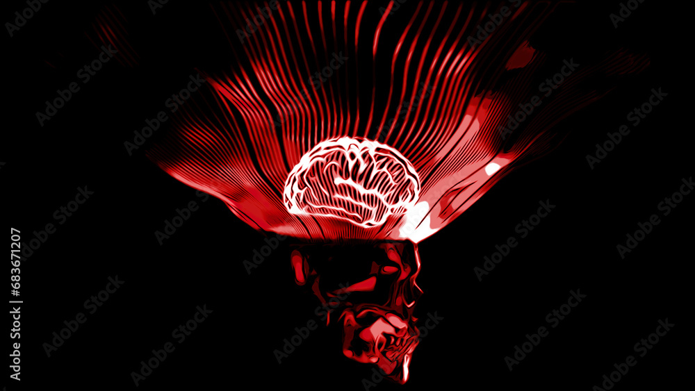 3D Animation of human brain surrounded by light beams. Design. Brain ...