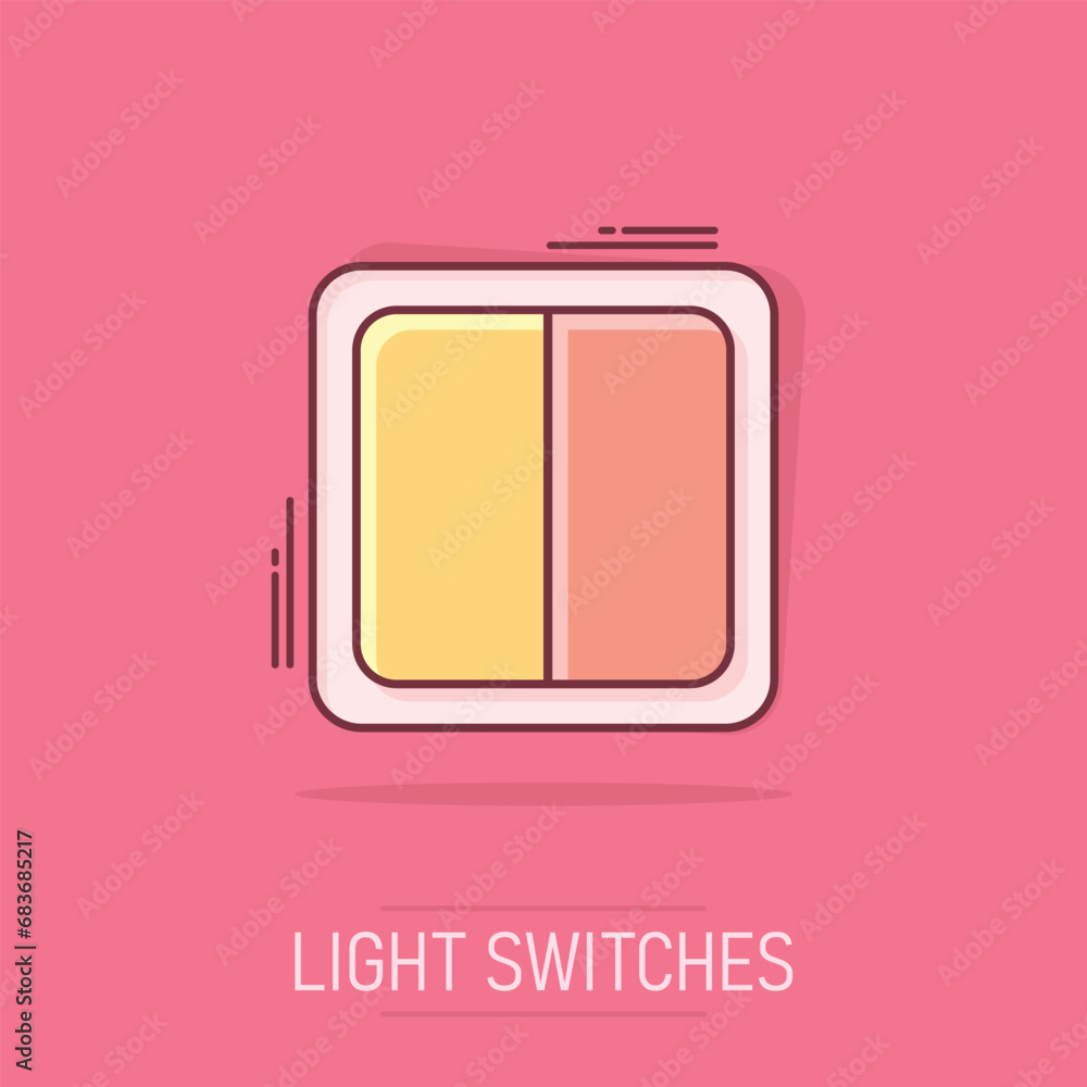 Vector cartoon electric light switch icon in comic style. Power switch ...