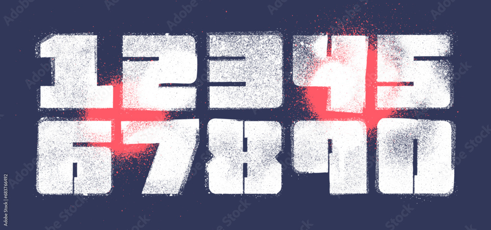 Square Stencil numbers with spray paint texture and mis-printed ...