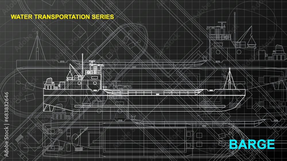 Barge or Landing Craft Tank model. Line art sketch wallpaper of water ...