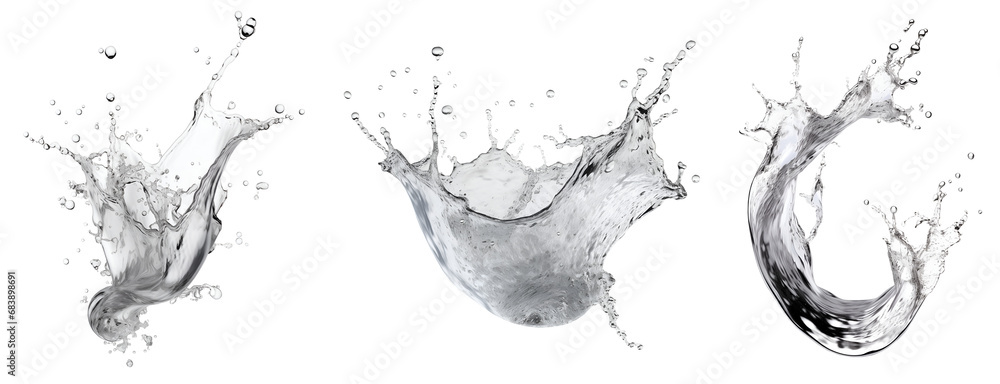 Clear white water Spiral liquid splash swirl wave on transparent ...