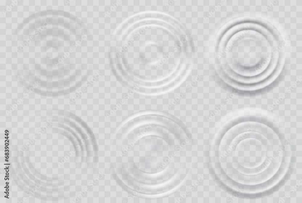 Water ripple effect top view set. Realistic caustic drop or sound wave ...