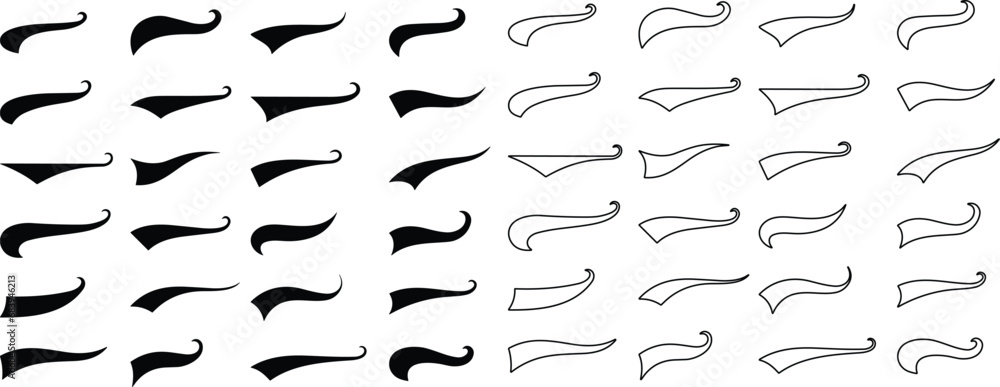 Swoosh and swash tails line and flat collection. Swooshes text tail for ...