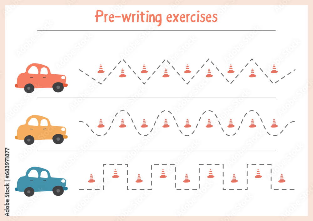 Basic writing exercises. Trace line worksheets for children. Preschool ...