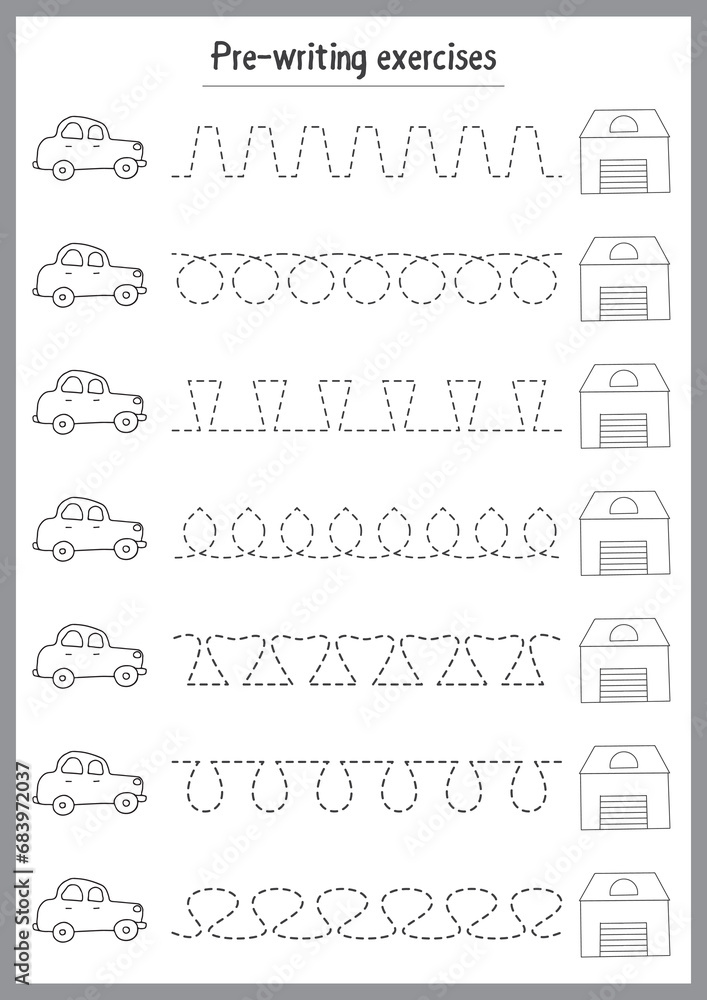 Basic writing exercises. Trace line worksheets for children. Preschool ...