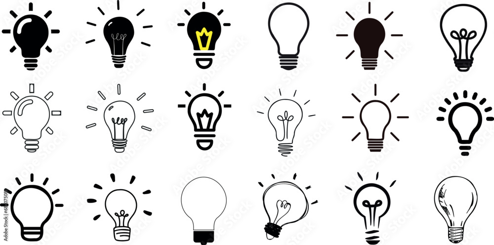 Lightbulb vector illustration set showcasing various styles and designs ...