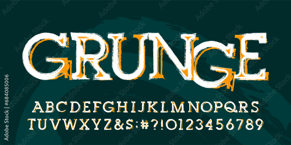 Grunge alphabet font. Messy uppercase letters and numbers. Vector ...