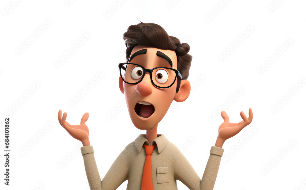 3d cartoon of a confused person with glasses Stock Illustration | Adobe ...