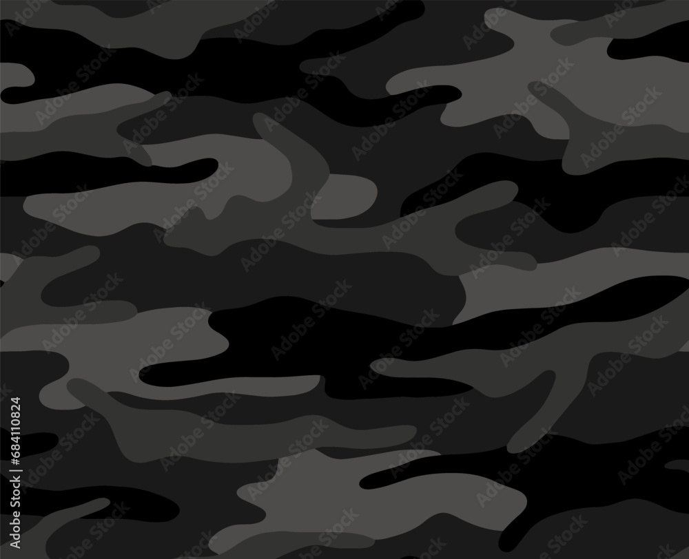 Full seamless gray military camouflage texture pattern vector. Black ...