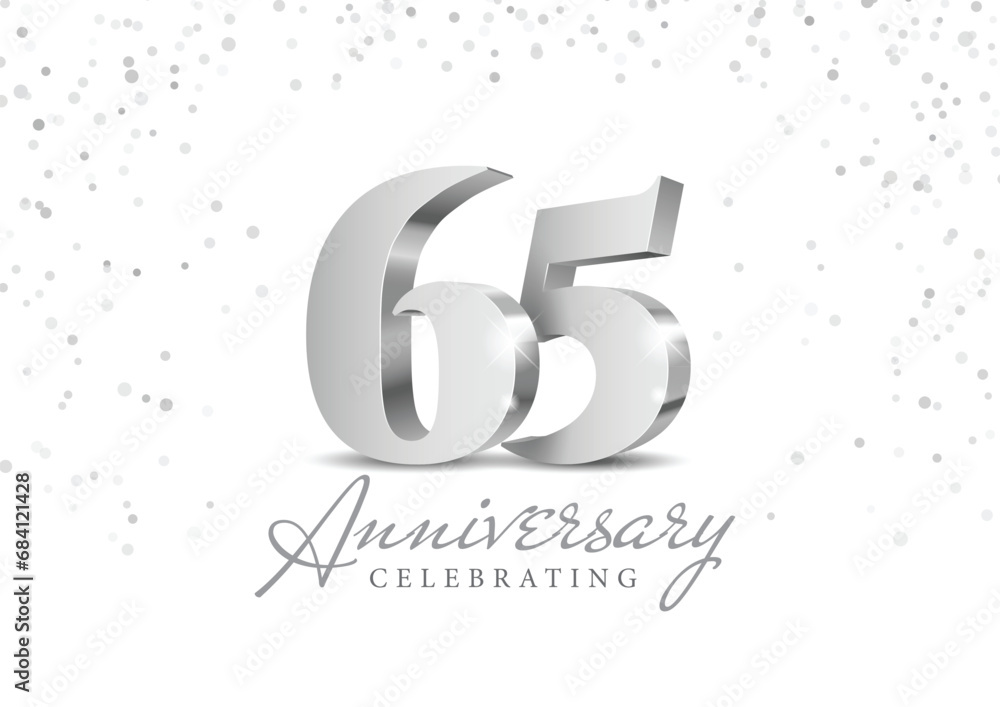 Anniversary 65. silver 3d numbers. Poster template for Celebrating 65th ...