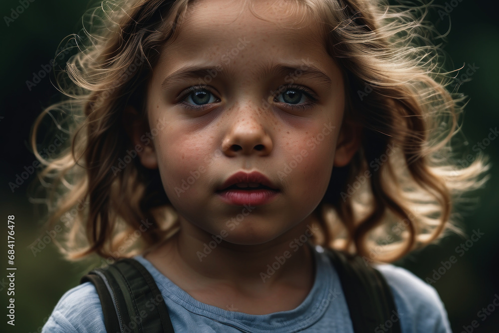 portrait girl child who is exposed to many influences and reacts with ...