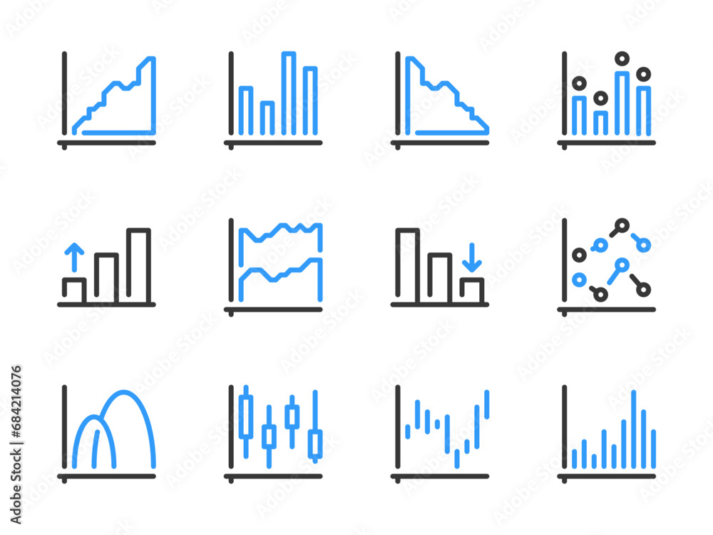 Vetor Graph and Chart vector line icons. Graphical Data Report outline ...