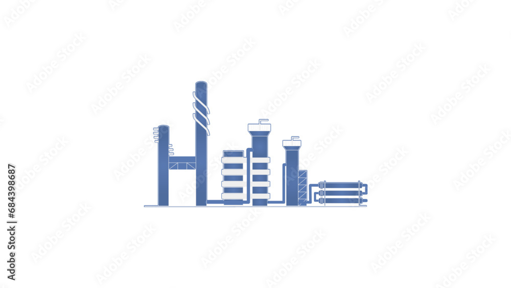 Gas processing plant blueprint drawing showing separation columns ...