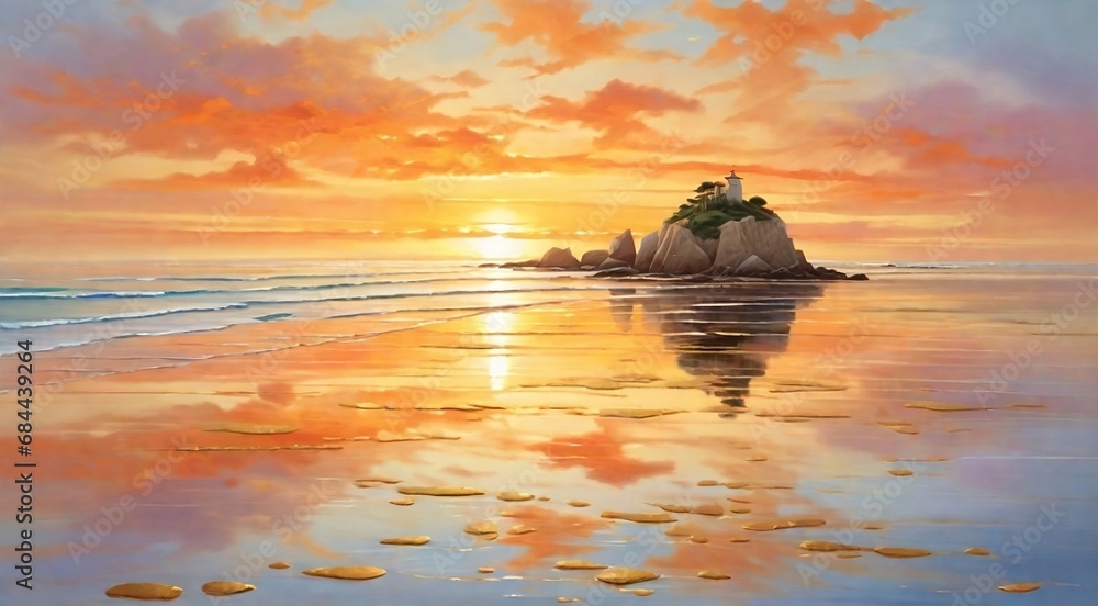 beautiful sunrise at the beach , vibrant hues of gold and orange sun ...