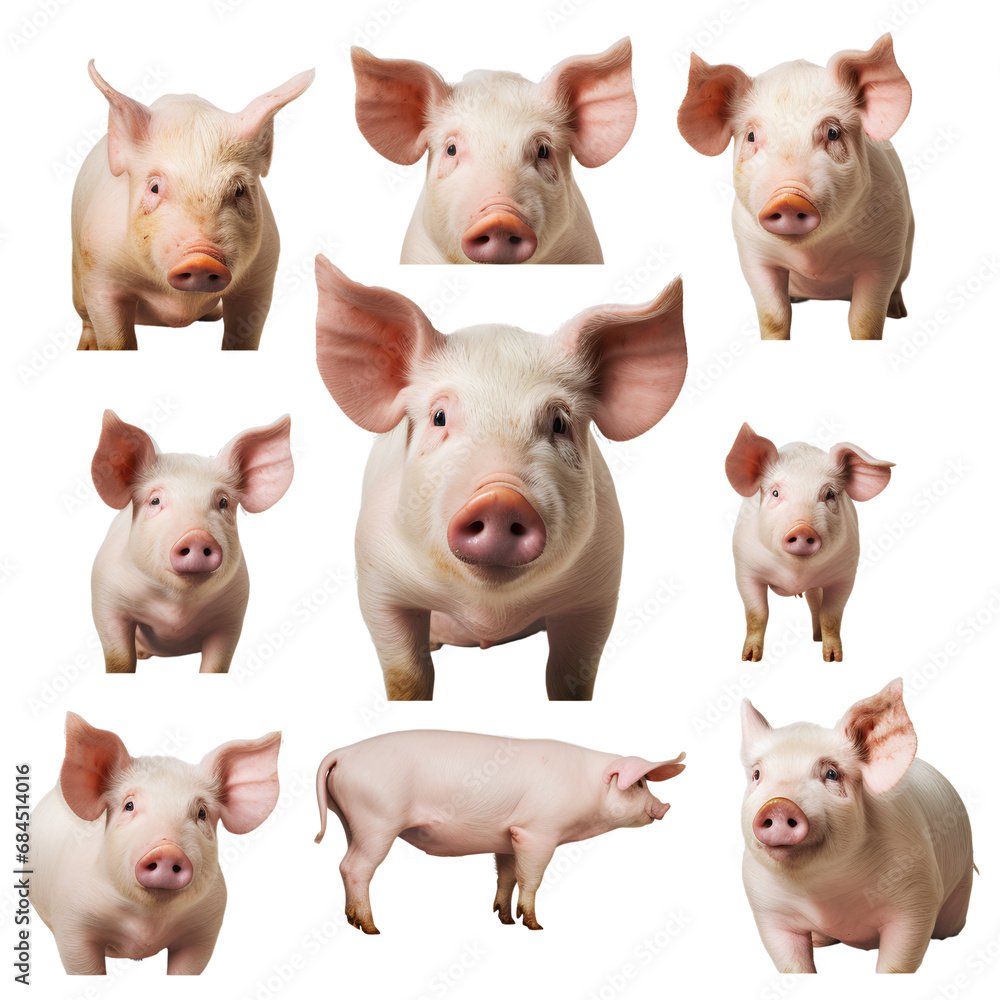 Pig piggy, many angles and view portrait headshot, isolated on ...