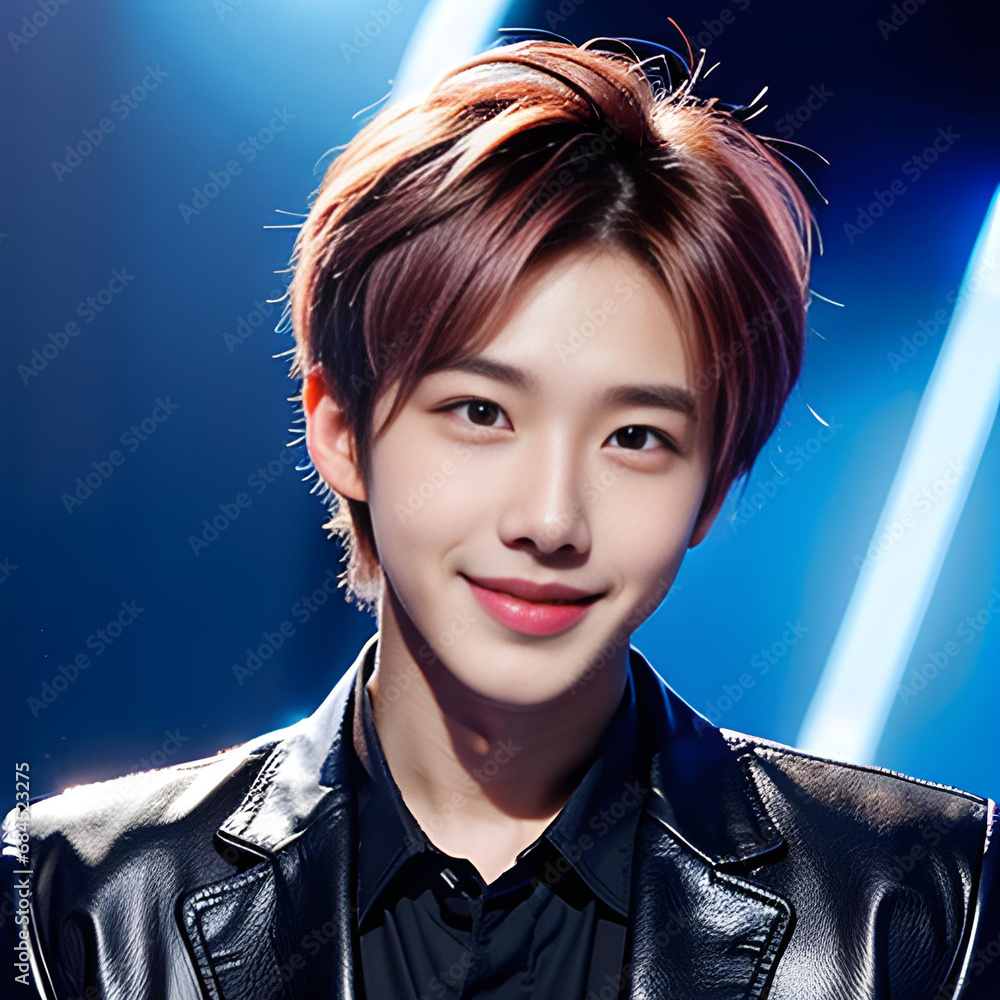 portrait of a beautiful smiling handsome Korean man like a K-pop idol ...