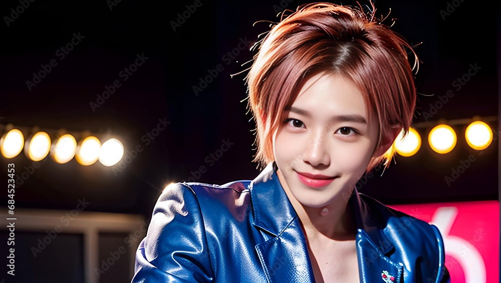 portrait of a beautiful smiling handsome Korean man like a K-pop idol ...