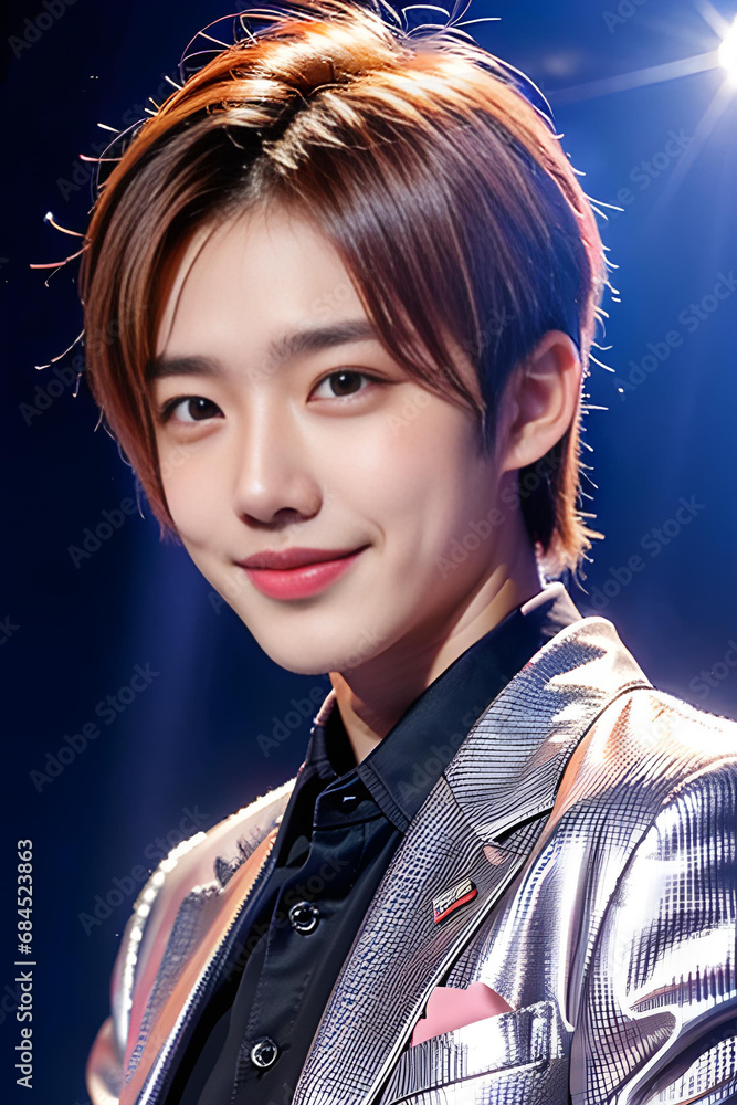 portrait of a beautiful smiling handsome Korean man like a K-pop idol ...