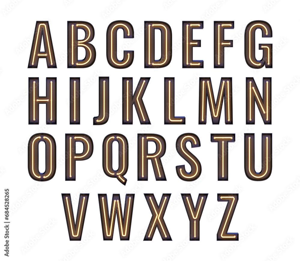 Neon retro Light Alphabet set isolated on a transparent background. Png ...