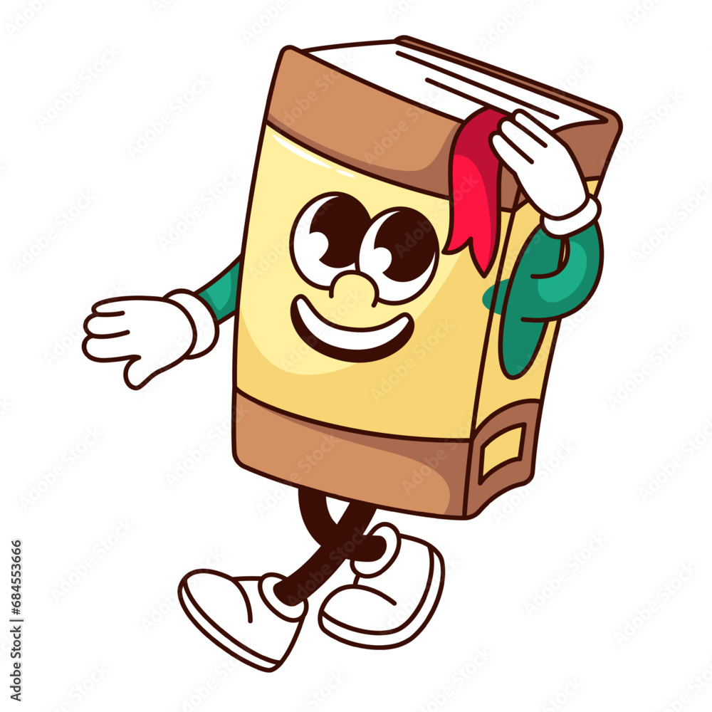 Groovy book character vector illustration. Cartoon isolated cute retro ...