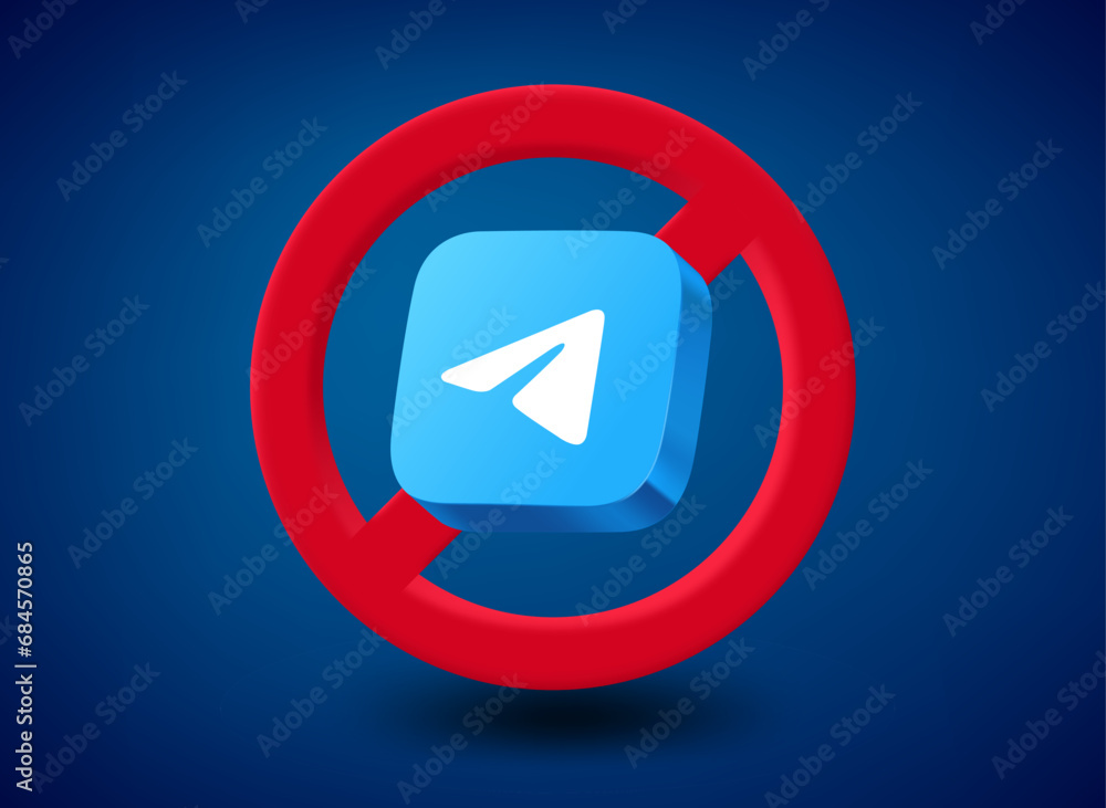 Telegram application use prohibition. Ban of app concept. Vector 3d ...