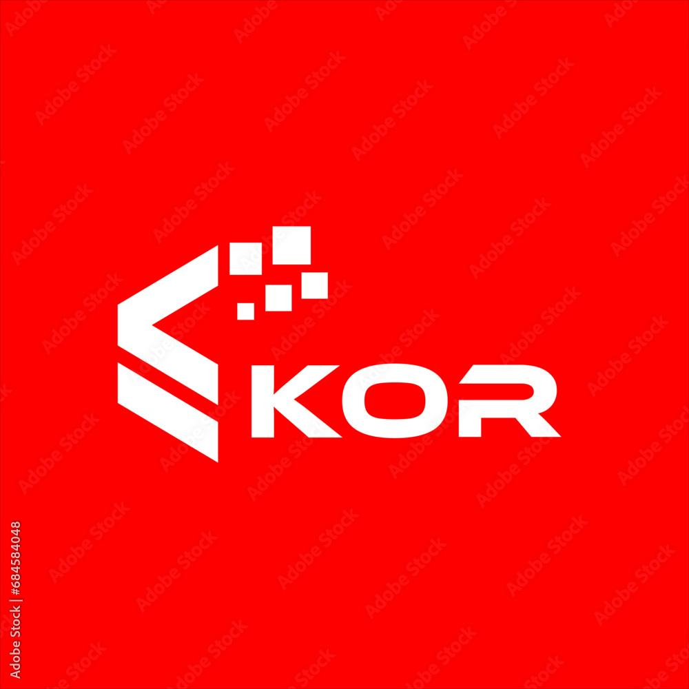 KOR letter technology logo design on red background. KOR creative ...