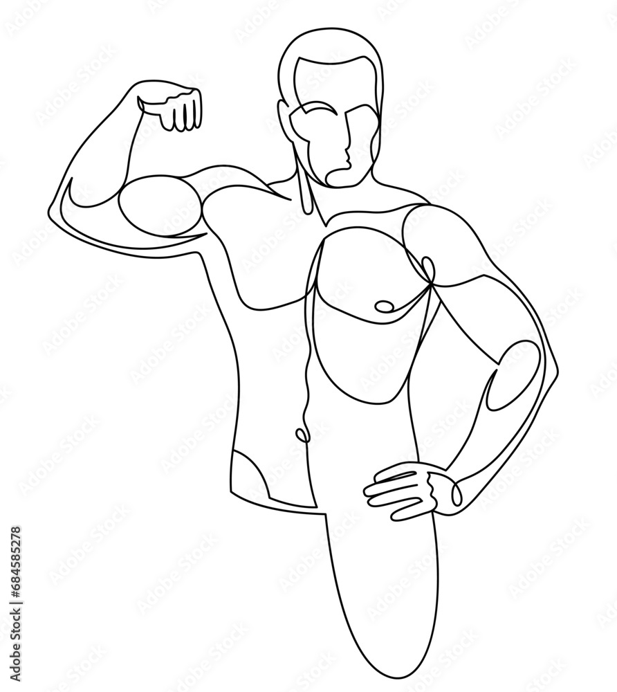 Linear drawing of a perfect body fit model man posing vector ...