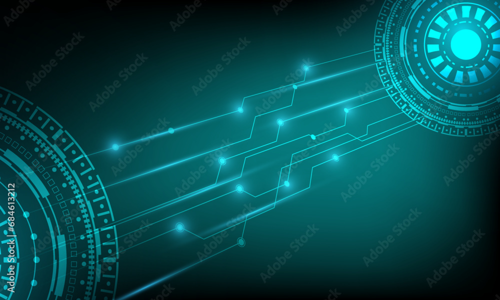green technology lines circuit connecting network with neon shine light ...