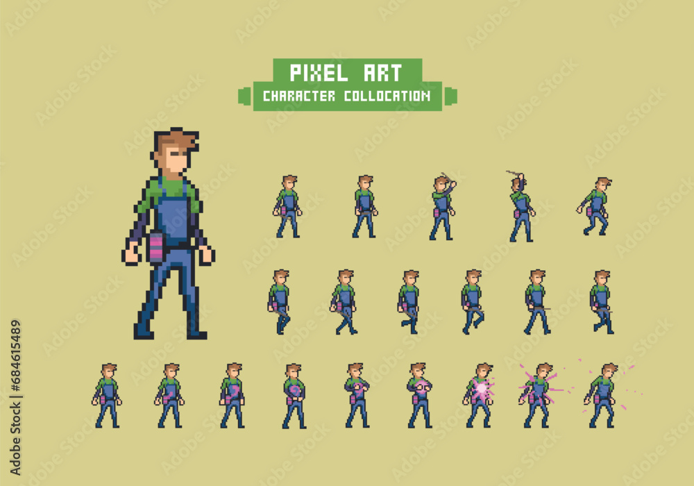 pixel art style illustration vector 8 bit 8-bit character set retro ...