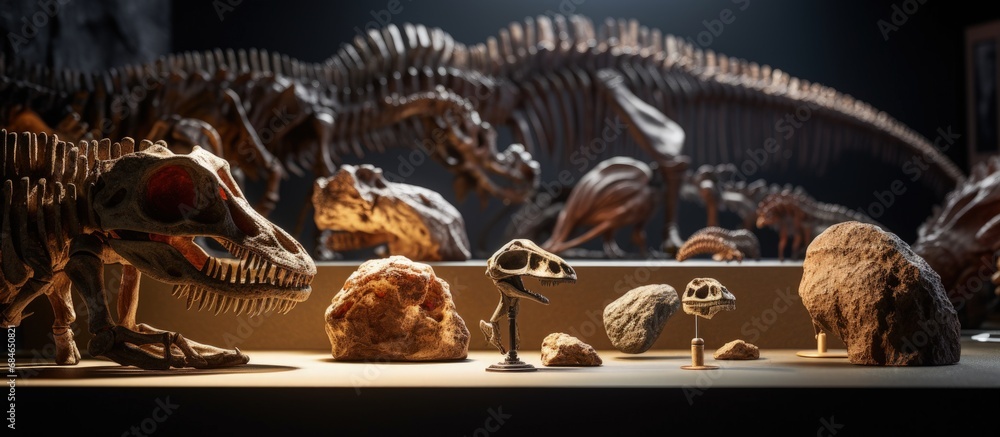Ancient fossils on display at a museum highlighting the findings of ...