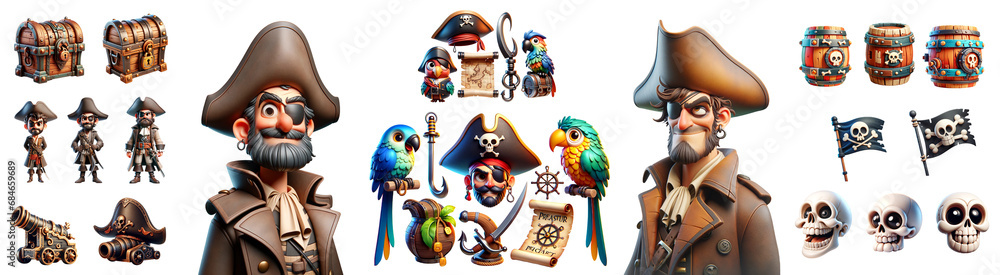 Pirate cartoon 3D set Stock Illustration | Adobe Stock